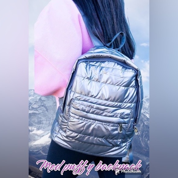 Bags | Medium Puffy Grey Backpack | Poshmark